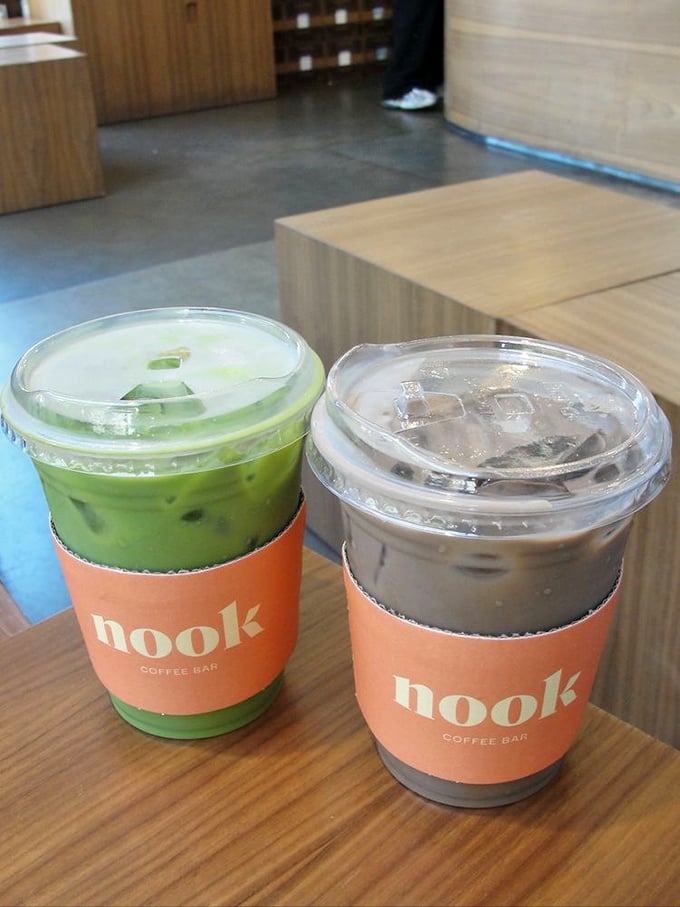 Green meets black in this matcha-iced coffee duet. Like the buddy cop movie of beverages&mdash;completely different personalities creating perfect chemistry together.