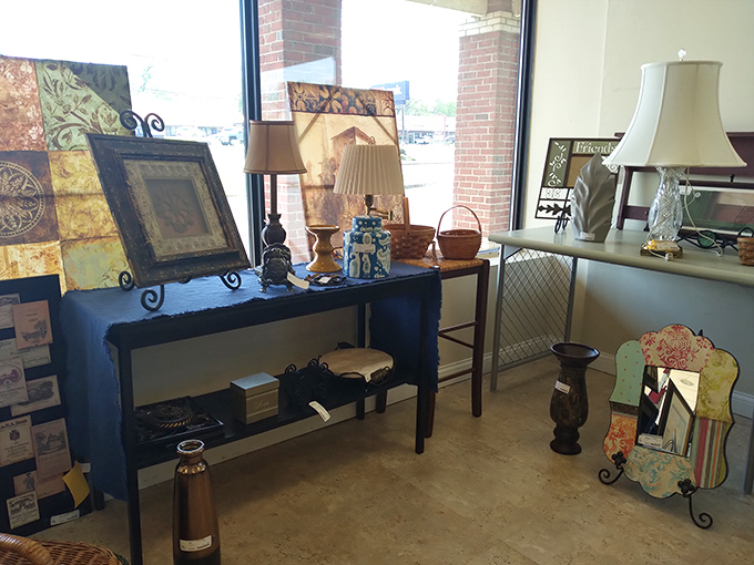 A vignette of possibility&mdash;this blue console table stages a perfect tableau of "the home you wish you had."