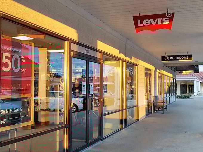 Levi's storefront advertising 50% off—mathematical proof that buying two pairs is actually saving money, according to shopping logic.