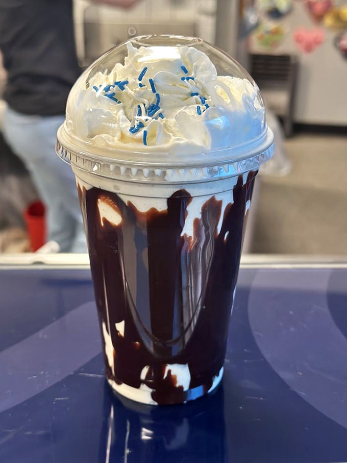 Chocolate ice cream so rich it probably has its own offshore bank account. The swirl is just showing off at this point.