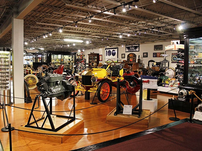 The evolution of automotive engineering on display with these early vehicles. From wooden wheels to NASCAR, we've come a long way from "any color as long as it's black."