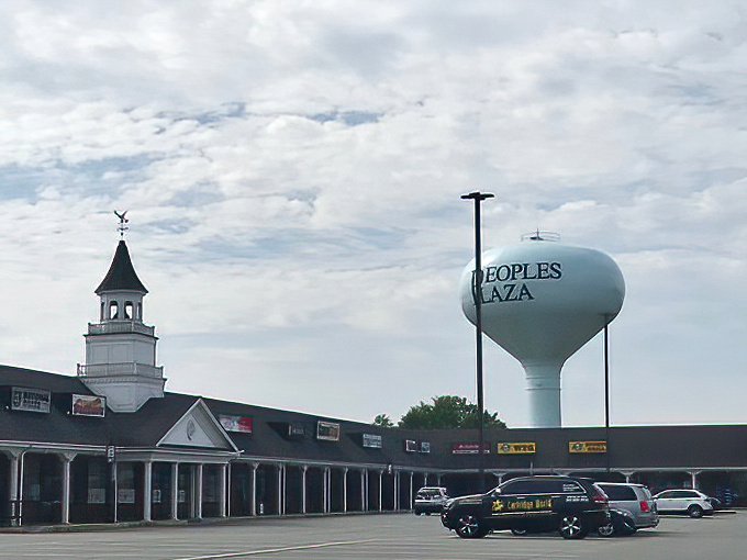 Peoples Plaza stands as a testament to small-town Americana, complete with that iconic water tower watching over daily life.