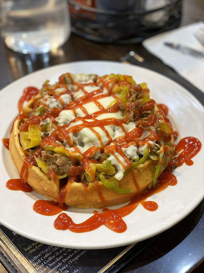 What happens when Philadelphia ingenuity meets waffle technology? A cheesesteak waffle that makes you wonder why this isn't already a national sensation.