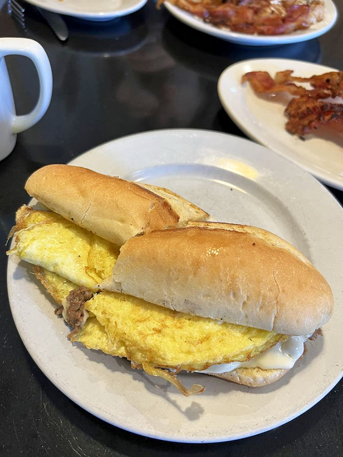 This breakfast sandwich doesn't just start your day&mdash;it launches it into orbit with eggs and meat tucked into a perfectly toasted roll.
