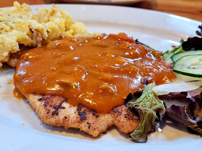 This schnitzel doesn't need a passport to transport you to Bavaria. The spaetzle sidekick ensures you won't leave with any empty corners in your stomach.