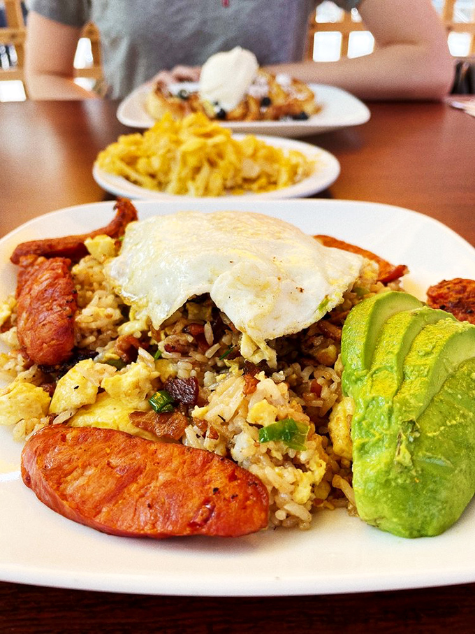 Portuguese Fried Rice: where East meets West for breakfast and decides to stay for lunch and dinner too.