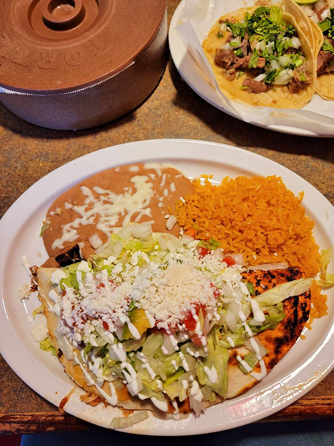 When a quesadilla and burrito have a beautiful baby &ndash; this creation comes with a side of fries that aren't asking for attention but definitely deserve it.