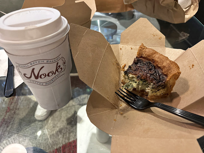 Quiche and coffee &ndash; the breakfast power couple that makes getting out of bed worthwhile. That golden crust is engineering perfection.