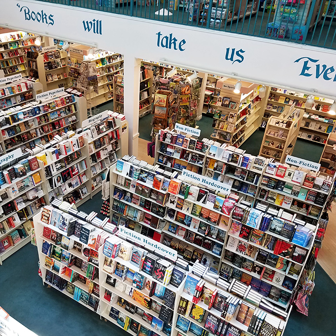 A bird's-eye view of literary paradise, where fiction, non-fiction, and possibility stretch as far as the eye can see.