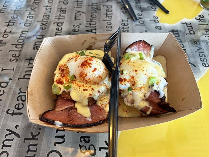 Southern Eggs Benedict: where tradition meets innovation and hollandaise sauce drapes over ham like a velvet curtain. Pure breakfast theater.