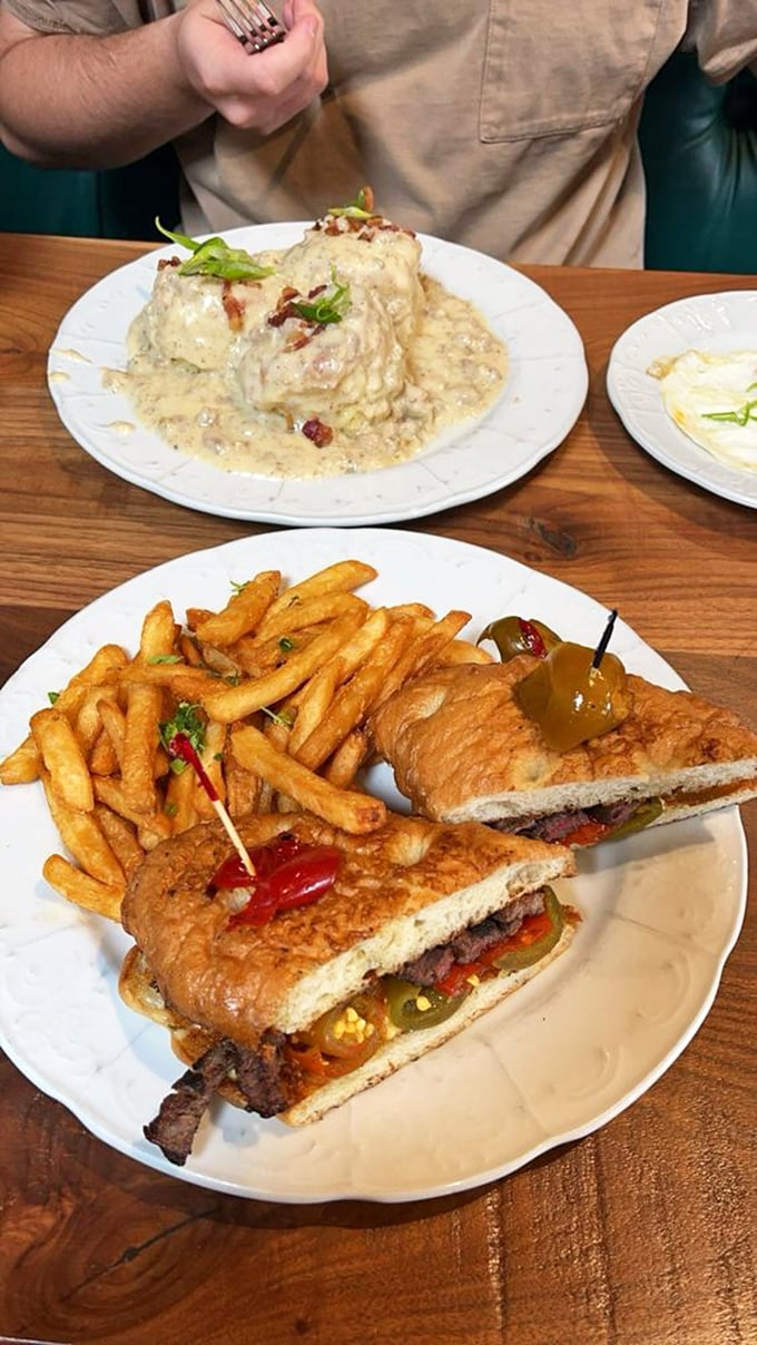 A sandwich that requires both hands and your full attention &ndash; the kind of breakfast that says "You won't need lunch today."