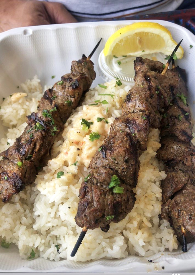 Steak souvlaki that's had a proper introduction to fire, served alongside green beans that have clearly been cooking since breakfast &ndash; Greek comfort on a plate.