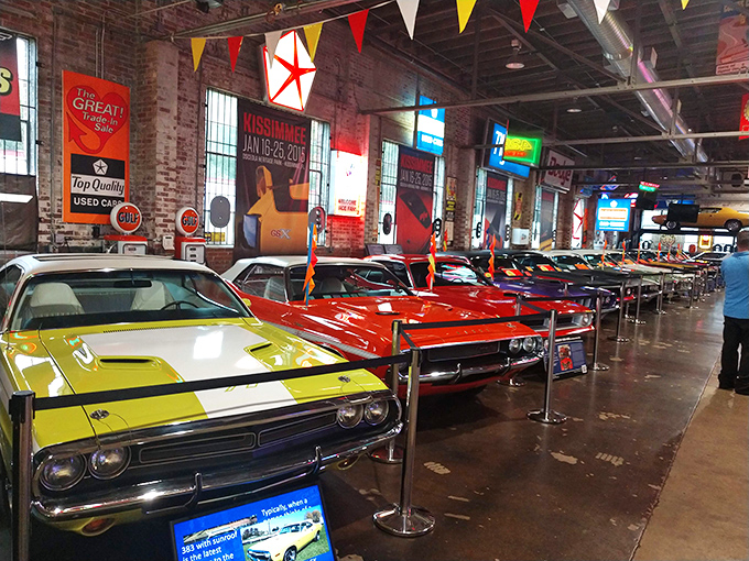 Row after row of pristine muscle cars that make you wonder if heaven has a garage this impressive.
