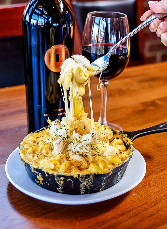 Mac and cheese elevated to an art form. The stretchy cheese pull is practically performing a ballet for your taste buds.