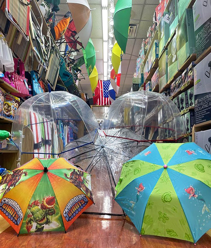 An umbrella bouquet blooms indoors, ready to shield shoppers from Jersey weather's notorious mood swings at moment's notice.