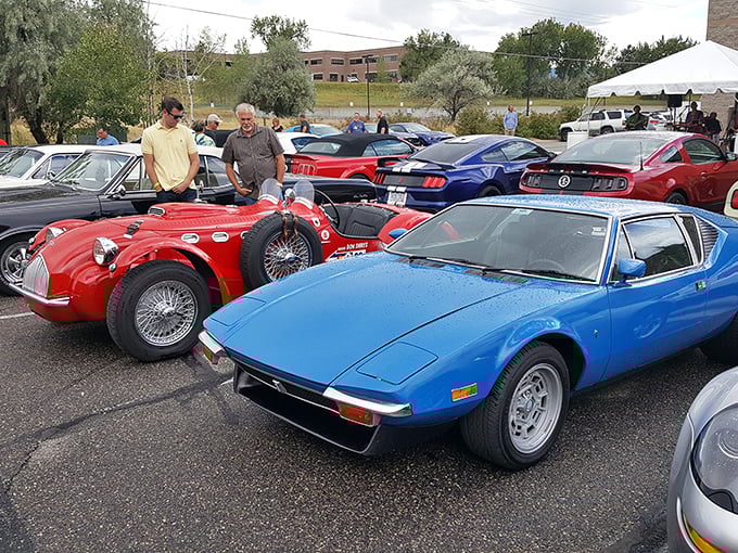 Classic meets contemporary in the parking lot, where vintage roadsters mingle with modern muscle &ndash; automotive speed dating at its finest.