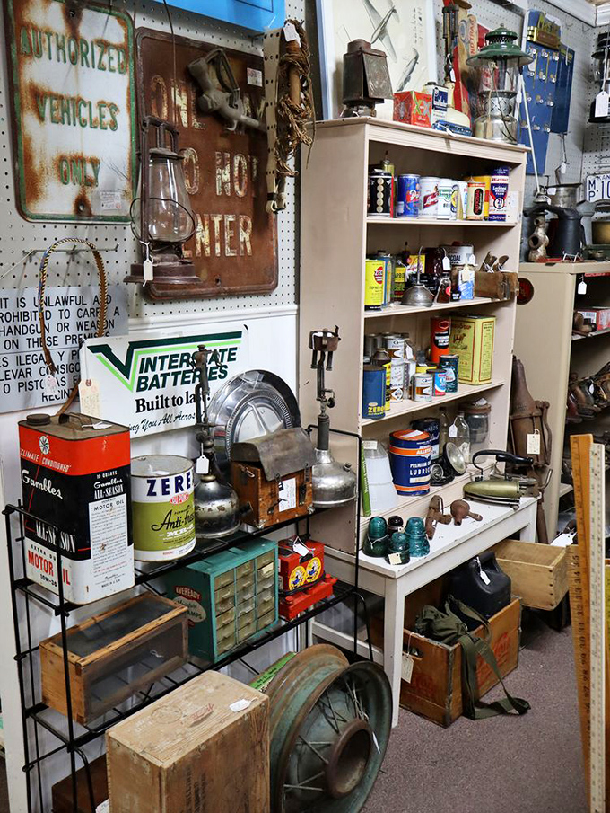 The garage corner of every dad's dreams. These vintage oil cans and automotive relics remind us when "DIY" wasn't a hashtag but a necessity.