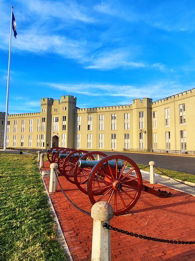 Virginia Military Institute's imposing fortress-like presence reminds visitors that Lexington's history includes both civilian and military heritage.