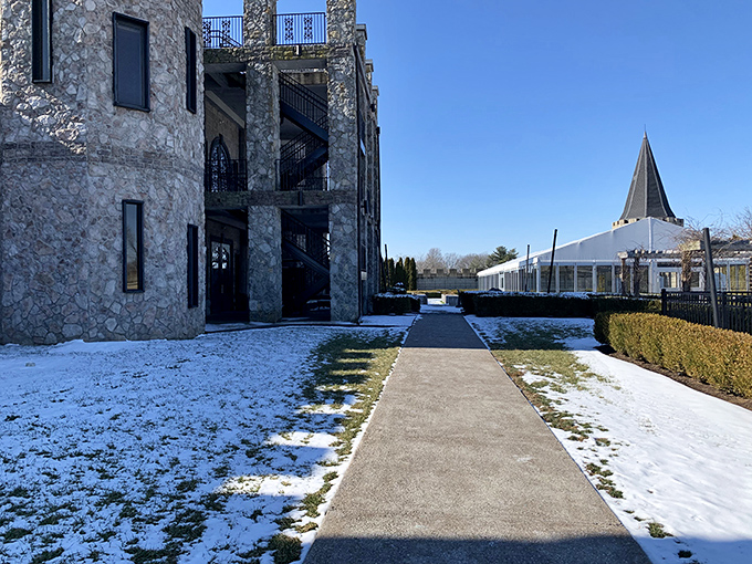 Even in winter, the castle's stone facade stands majestically against the snow, proving that some fairy tales look even more magical in frosty weather.