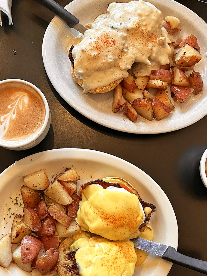 Breakfast sandwich architecture at its finest. That perfectly grilled English muffin cradles its precious cargo like a breakfast bodyguard.