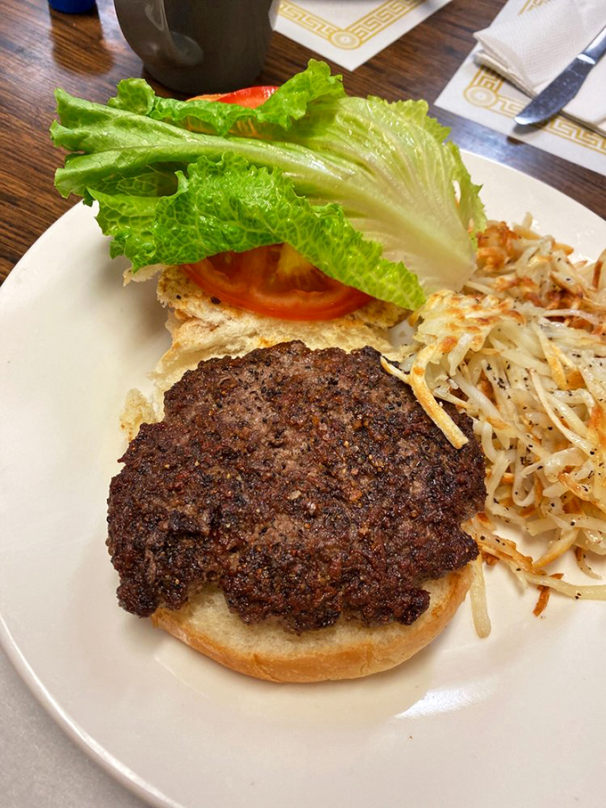 This isn't just a burger—it's a hand-formed masterpiece with a perfect sear, ready to make your lunch hour the highlight of your day.