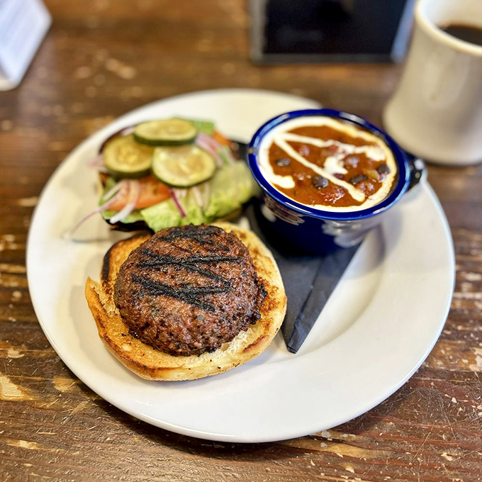 This black bean burger doesn't apologize for not being meat&mdash;it stands proudly on its own delicious merits with fresh toppings and soup on the side.