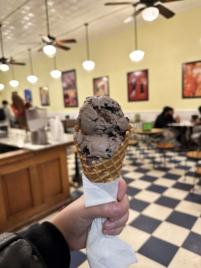 This cookies and cream cone isn't just dessert&mdash;it's a monument to the perfect marriage of textures in a handheld format.