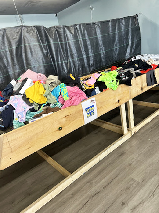 Clothing bins offer fashion finds for the patient treasure hunter. Like thrifting, but everything arrived last week instead of last decade.