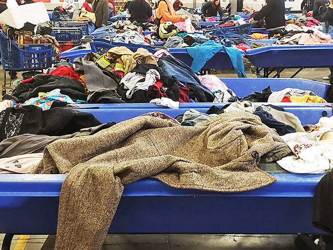 Textile archaeology at its finest. Each layer of clothing reveals fashion choices from another era, waiting for their renaissance.