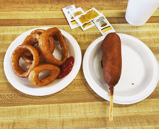 The corndog&mdash;America's contribution to food-on-a-stick culture&mdash;paired with rings so good they deserve their own fan club.