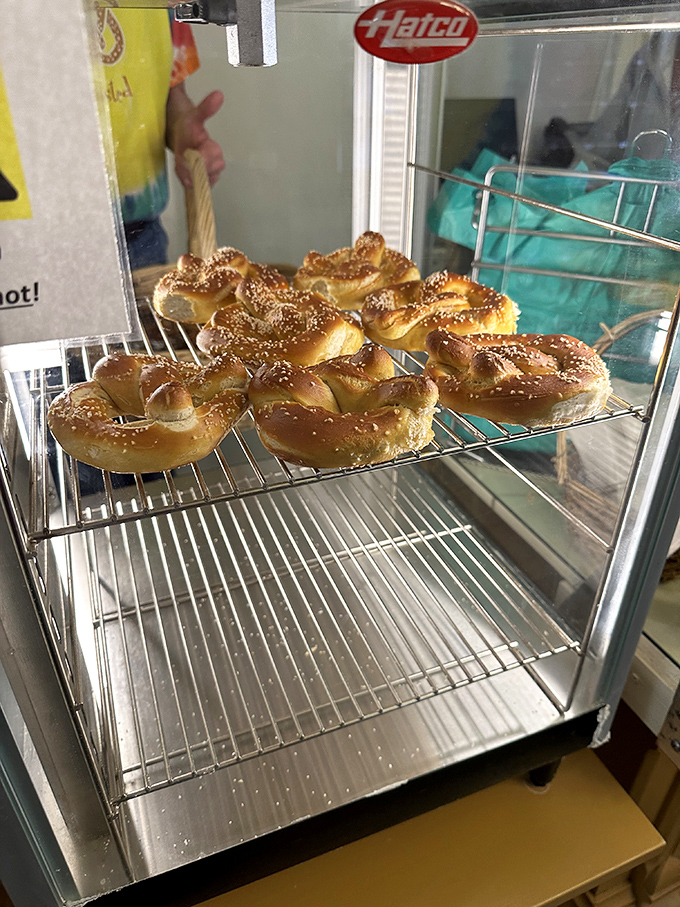 Wrapped in simple white paper, this golden pretzel isn't just a snack – it's portable happiness with the perfect balance of chew and crunch.