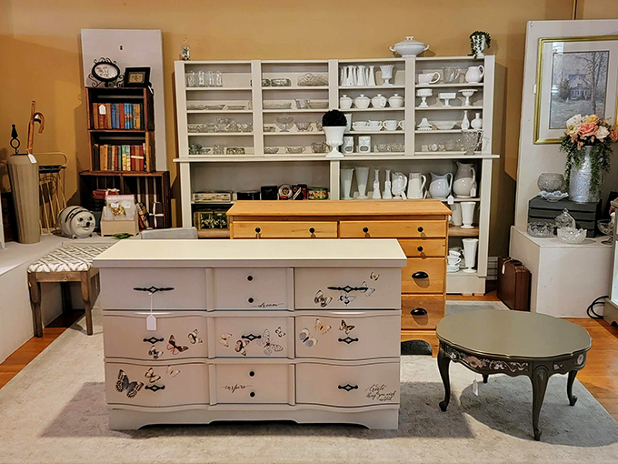 The pristine geometry of mid-century dresser drawers meets butterflies in this perfect marriage of functionality and whimsy.