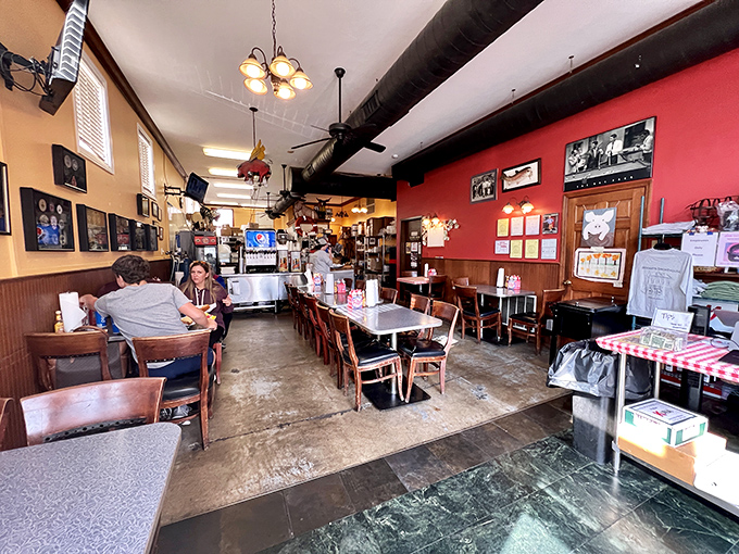 The narrow dining room hums with anticipation and satisfaction - half the people dreaming of what's coming, half in a happy meat coma.