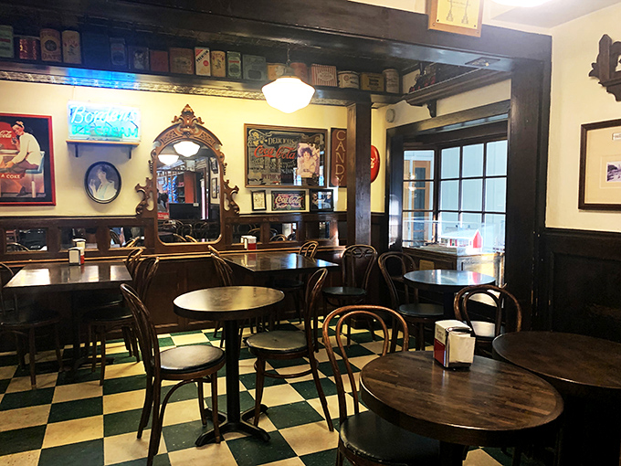 Vintage mirrors and wooden accents create an atmosphere where calories don't count and ice cream memories are made.