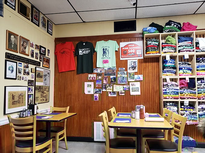Where t-shirts and memorabilia share wall space with photographs, creating the kind of authentic atmosphere money can't buy but history provides for free.