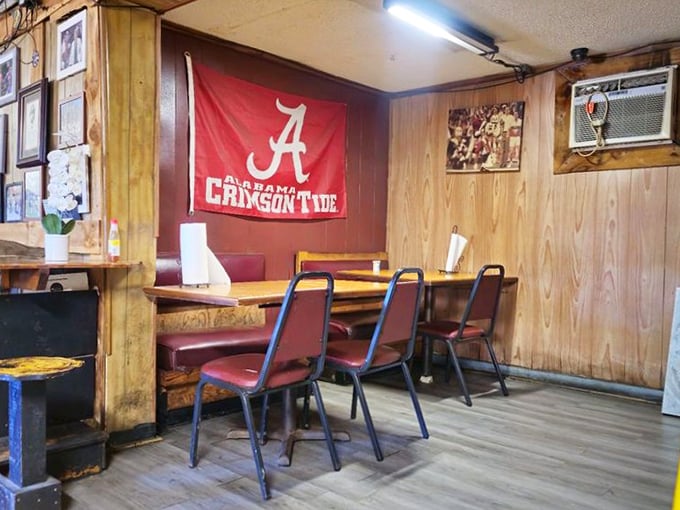 That Crimson Tide flag isn't just d&eacute;cor&mdash;it's a reminder that in Tuscaloosa, football and barbecue are practically religions, often practiced together.