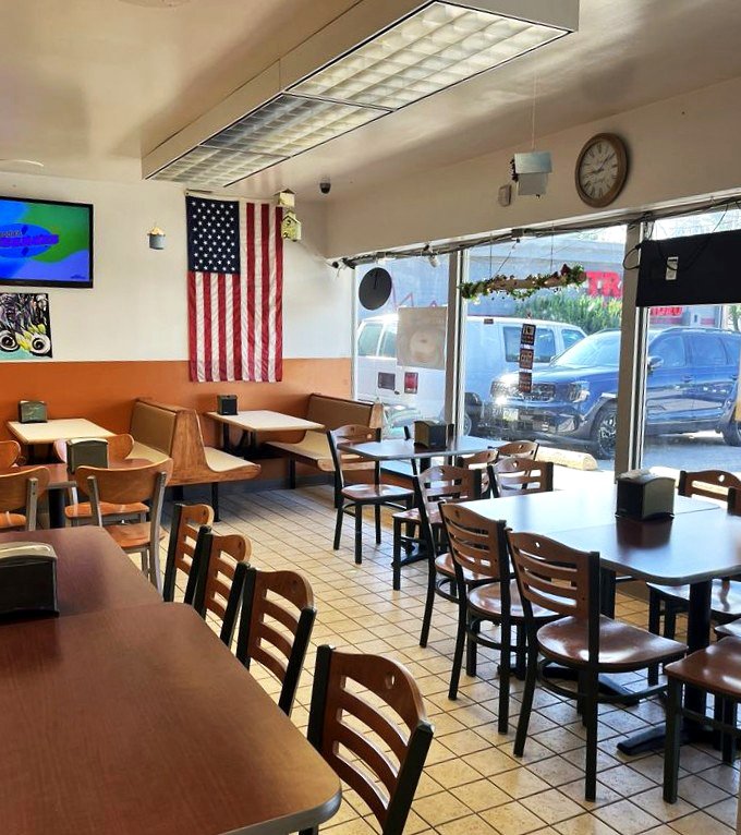 American flags and simple tables&mdash;the dining room doesn't distract from the main event. This is democracy in donut form: equal opportunity deliciousness for all.