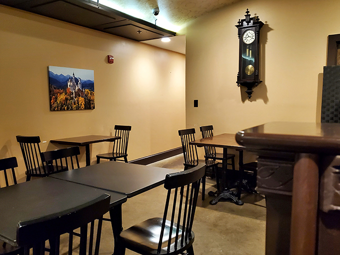 The vintage clock on the wall doesn't just tell time—it tells you you've found a place where traditions matter and rushing through dinner is verboten.