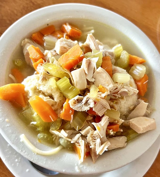 Chicken soup for more than just the soul &ndash; tender chunks of meat, garden-fresh vegetables, and a broth so comforting it could end family feuds.