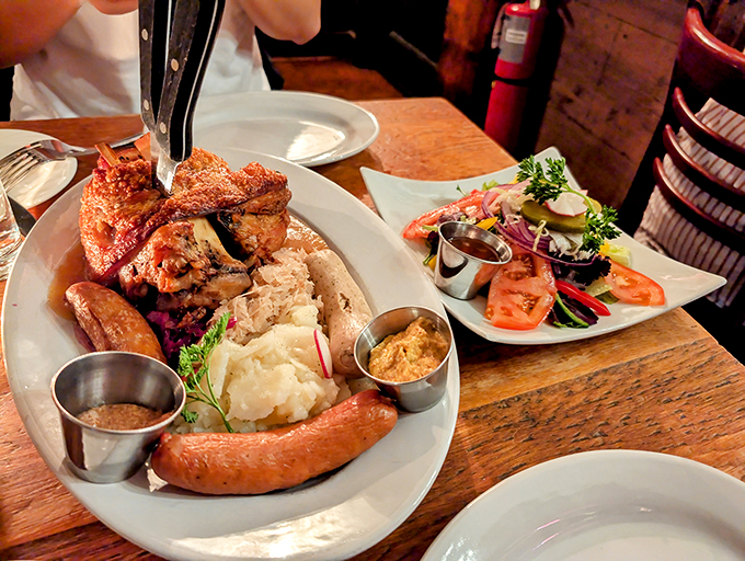 A plate that laughs at the concept of "portion control," featuring enough German specialties to fuel an Alpine hiking expedition.