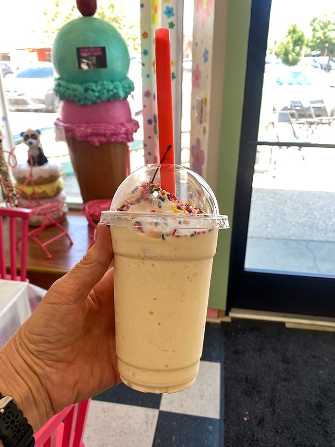This isn't just a milkshake; it's a frothy escape from reality topped with sprinkles and served with a side of nostalgia.