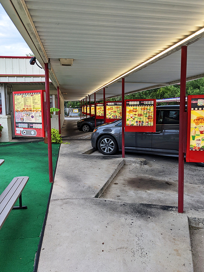 The covered parking stalls aren't just practical &ndash; they're front-row seats to America's enduring love affair with comfort food.