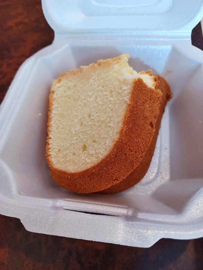 A slice of pound cake so buttery and dense it could be classified as a controlled substance. Simple perfection needs no embellishment.