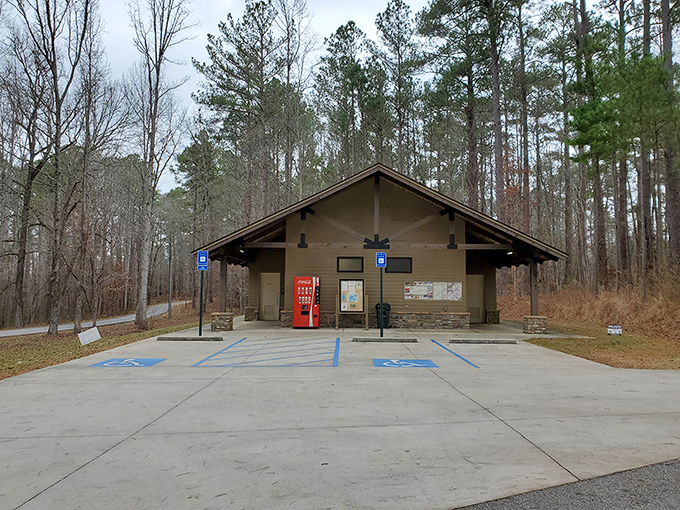 Even the restroom facilities embrace the park's rustic architectural style. Practical comfort stations that won't photobomb your nature pictures.