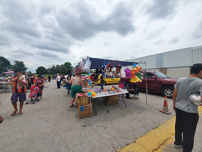 Admiral Flea Market's promises no frills, just thrills for serious bargain hunters. The sign says it all!