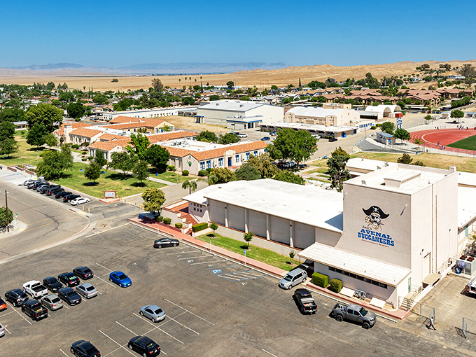 Avenal's school spirit shines through in this aerial view, showcasing a tight-knit community where neighbors become family.