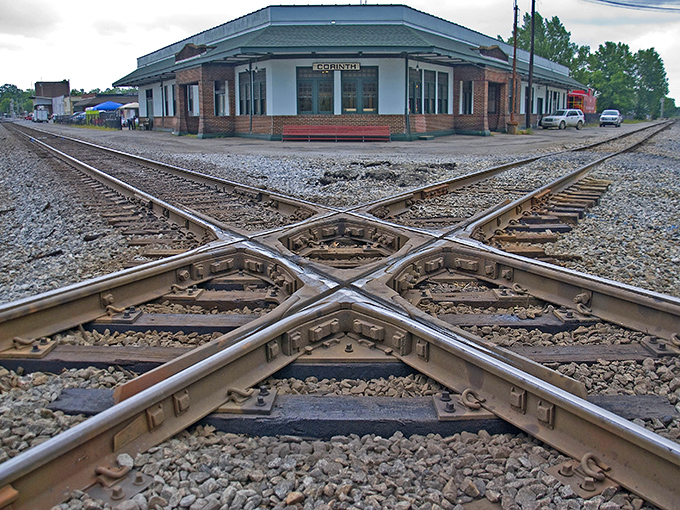 Corinth's historic downtown, where railroad tracks cross and so do the paths of neighbors greeting each other by name.