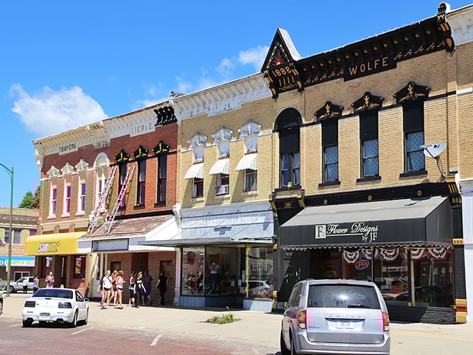 David City's wide streets and historic buildings create the perfect backdrop for neighbors catching up on local news.