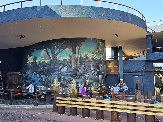Diablo Burger's artistic exterior and outdoor seating area hint at the creative approach inside. This is where local beef meets culinary imagination.