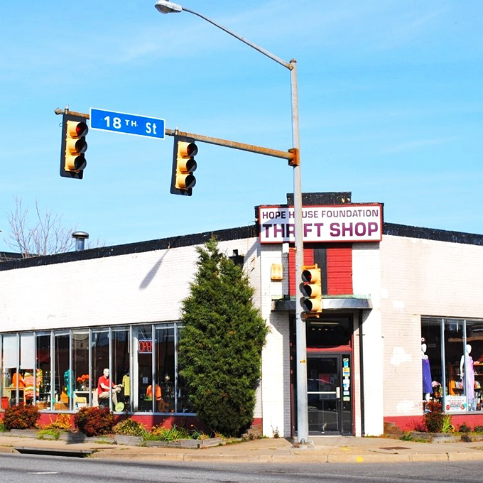 Hope House Thrift Store's corner location makes it a neighborhood landmark. The Cheers of thrift shops&mdash;where everybody knows your name!